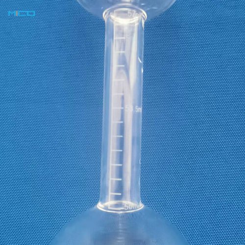 Fused Quartz Glass Double Sphere Flask with Grounded Milliliter Scale